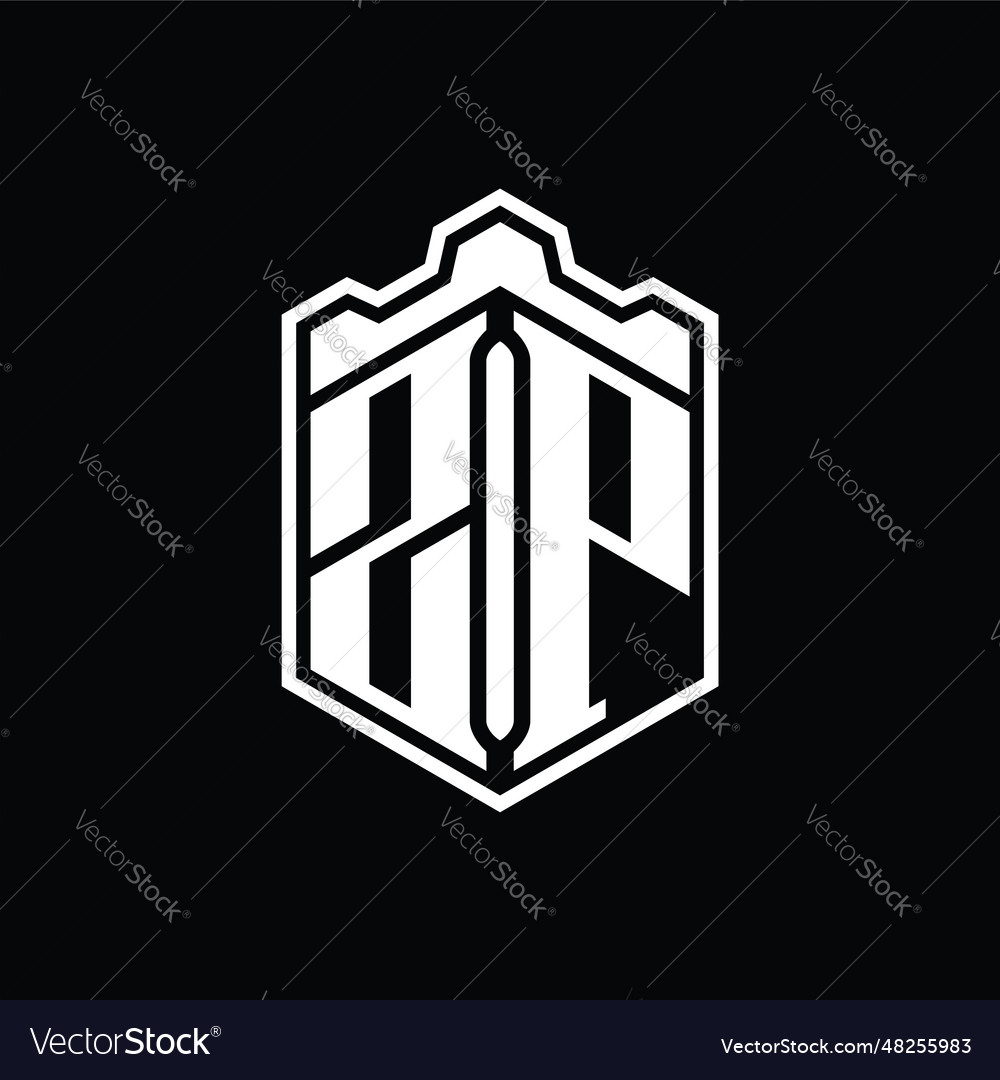 Zp letter logo monogram hexagon shield shape Vector Image
