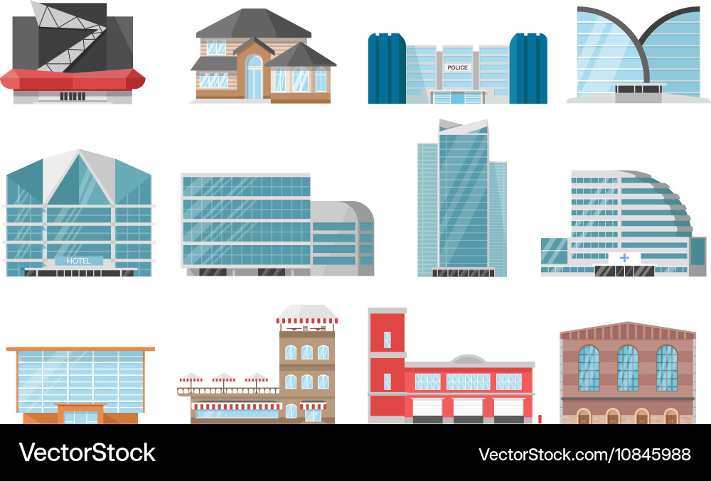 City buildings icon set Royalty Free Vector Image