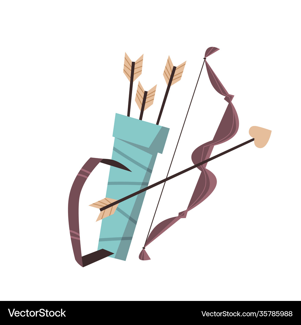 Cupid weapons set bow and arrows with heart Vector Image