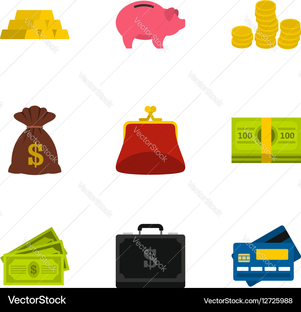 Funding icons set flat style Royalty Free Vector Image