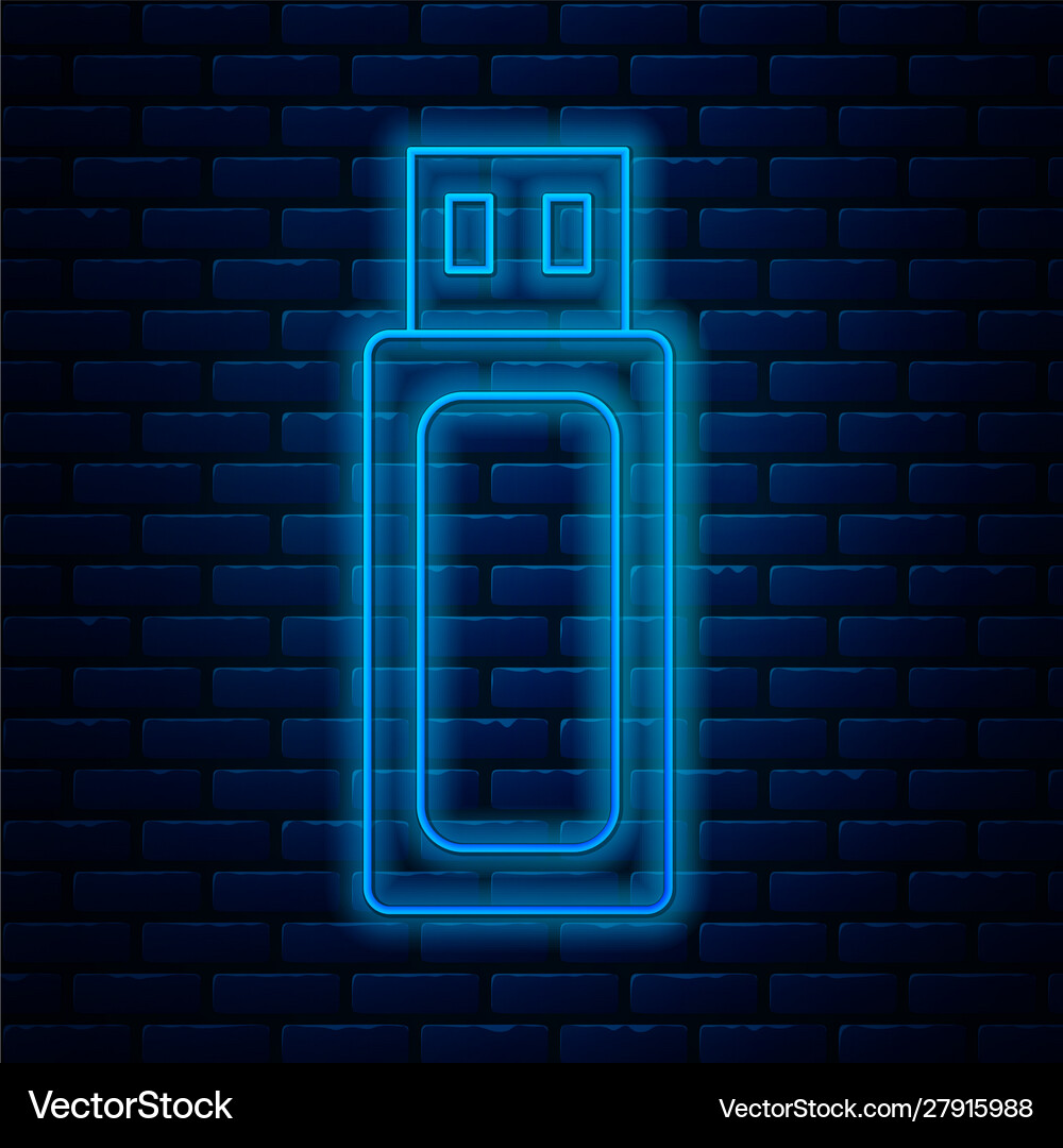 Glowing neon line usb flash drive icon isolated Vector Image