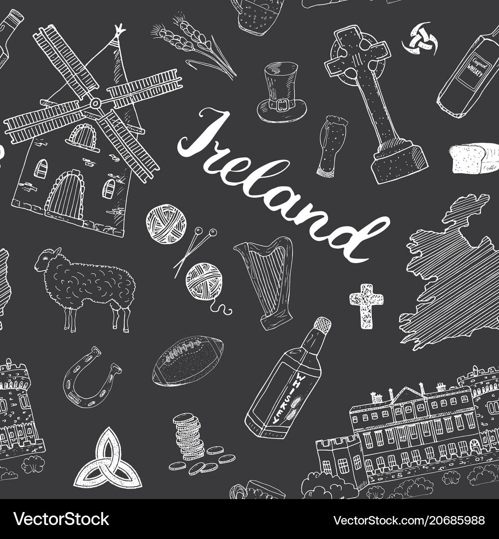 Ireland sketch doodles seamless pattern irish Vector Image