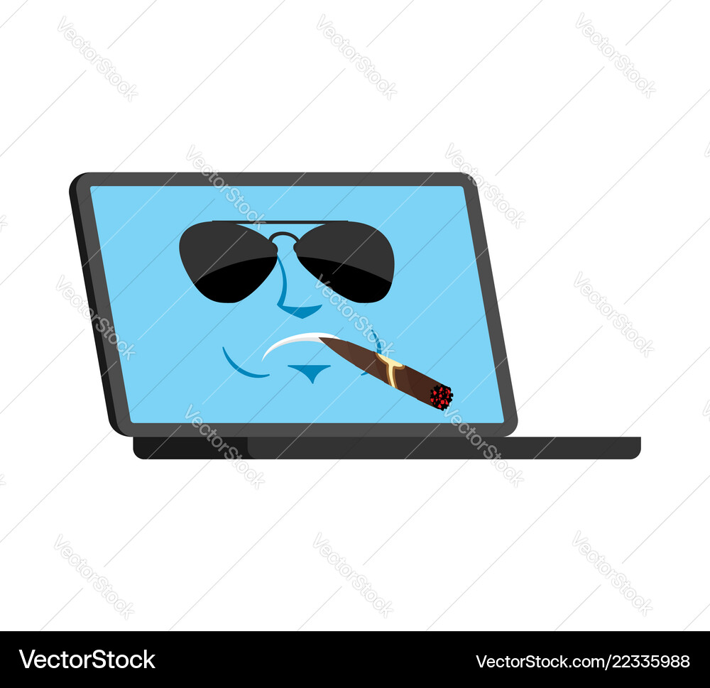 Laptop cool serious emoji face avatar computer Vector Image