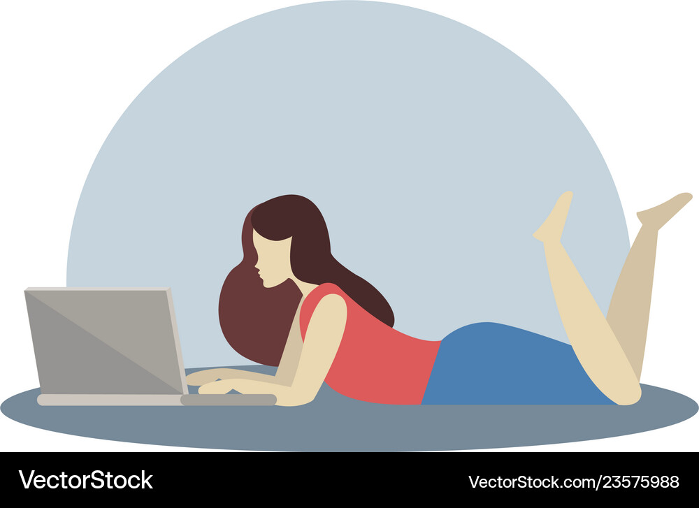 Relaxing girl lying and working Royalty Free Vector Image