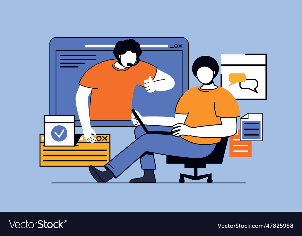 Virtual assistant concept with people scene Vector Image Virtual assistant concept with people scene Vector Image