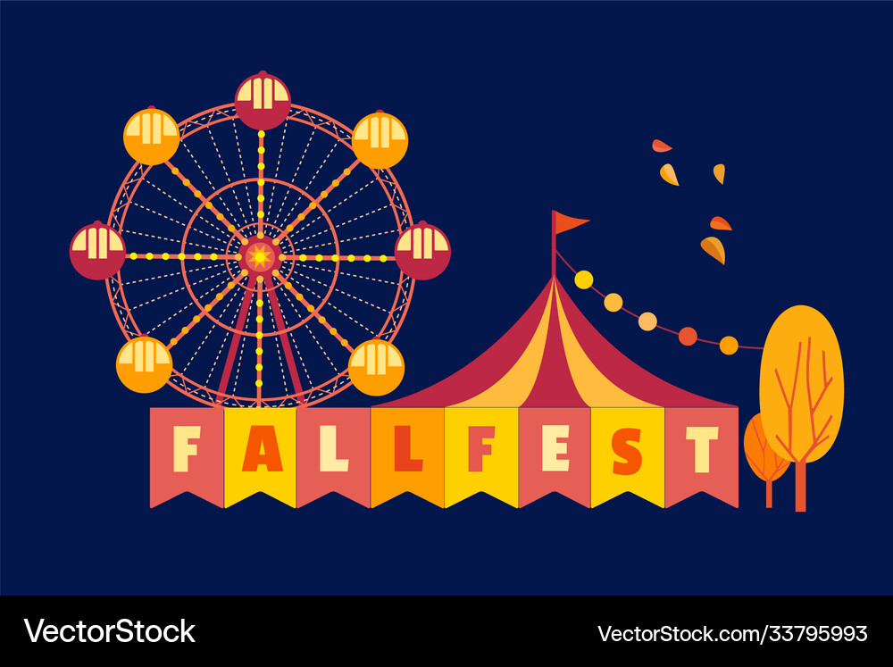 Autumn fall fest fun flat color poster Royalty Free Vector