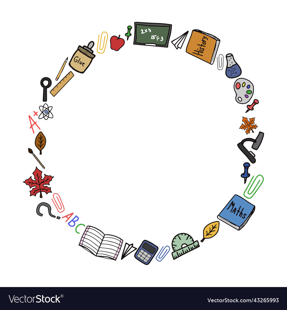 Back to school doodle colorful round frame Vector Image