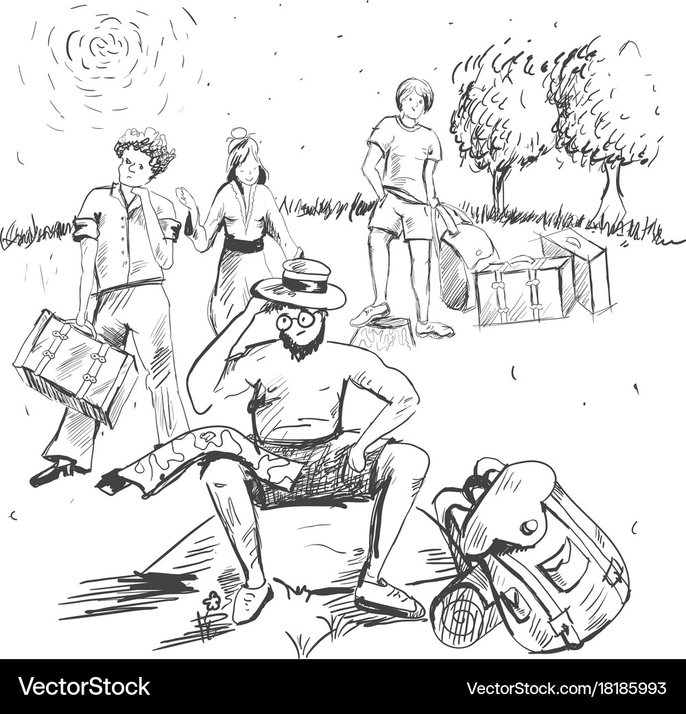 Comic strip man sitting on a stone and thinking Vector Image