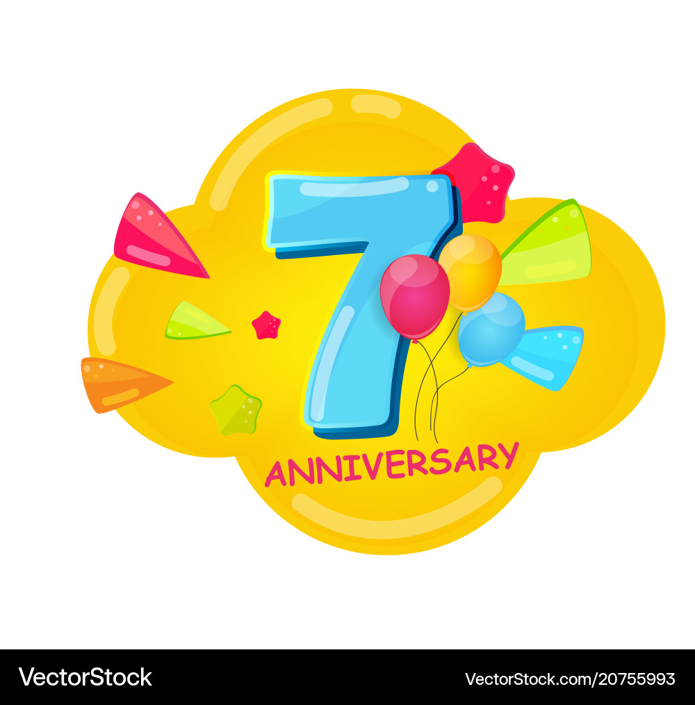 Cute cartoon template 7 years anniversary Vector Image