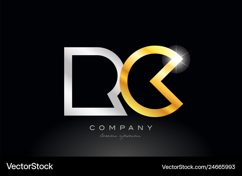 Gold silver alphabet letter rc r c combination Vector Image