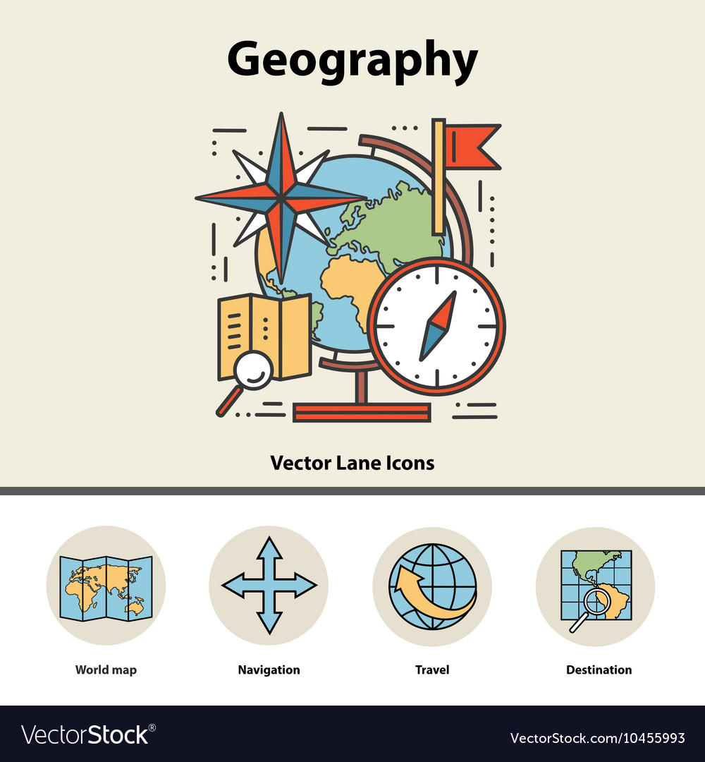 Modern color thin line concept geography Vector Image Modern color thin line concept geography Vector Image