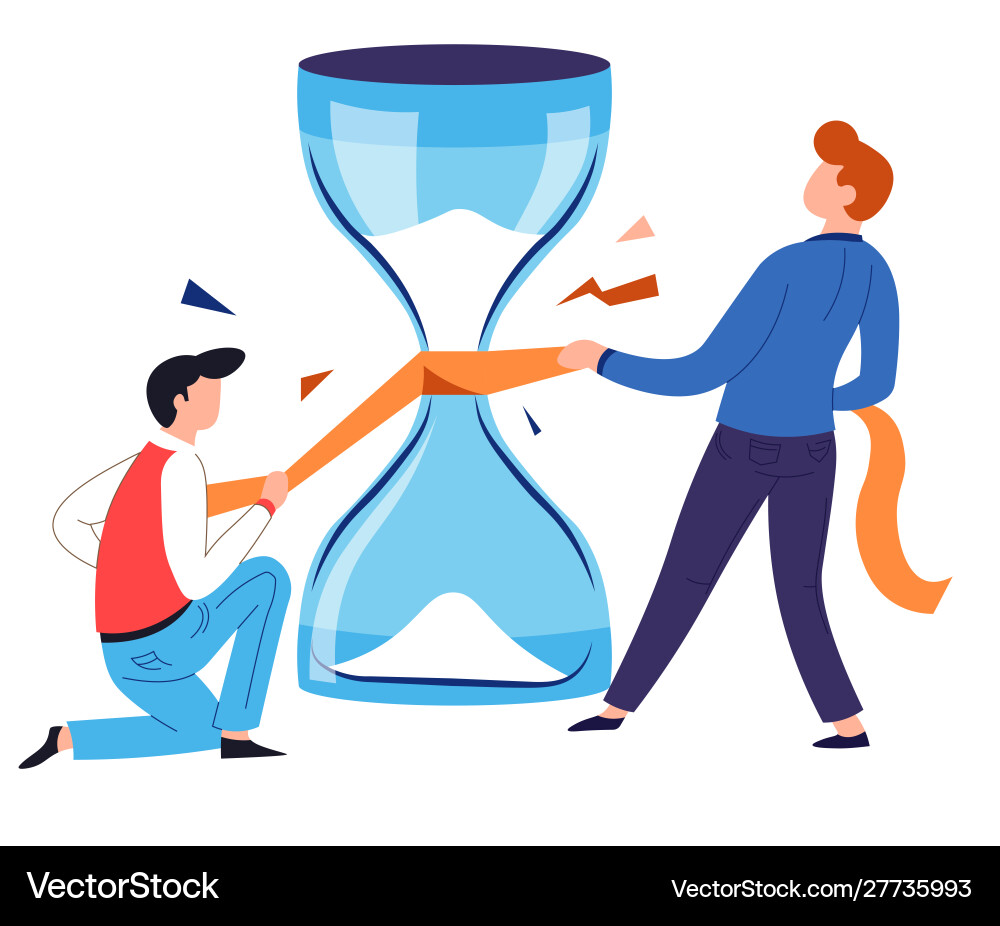 Saving time concept hourglass repairing isolated Vector Image