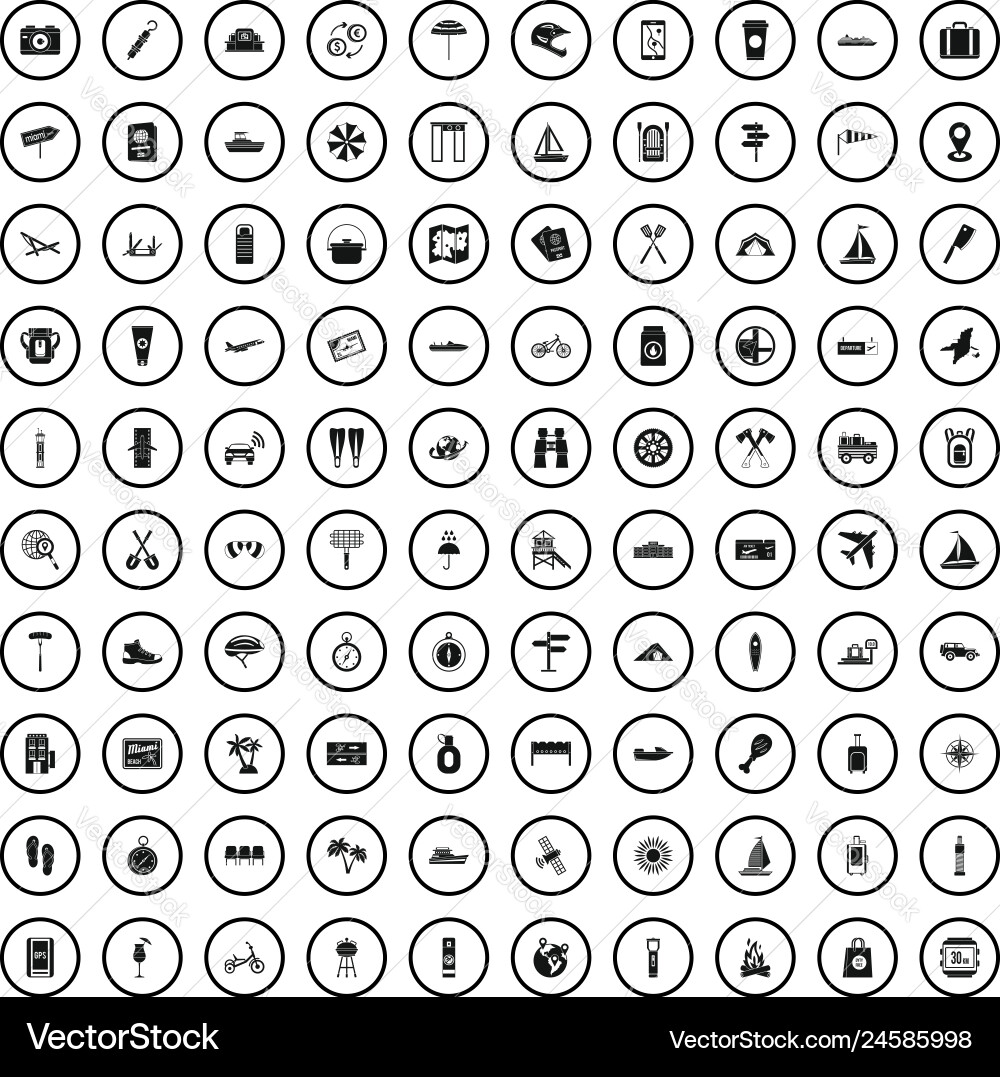 100 journey icons set simple style Royalty Free Vector Image