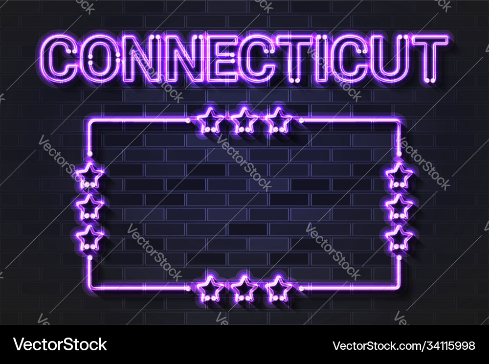Connecticut us state glowing violet neon letters Vector Image