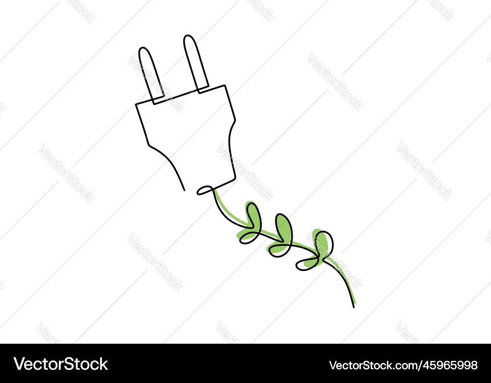 Continuous single line drawing of electric plug Vector Image