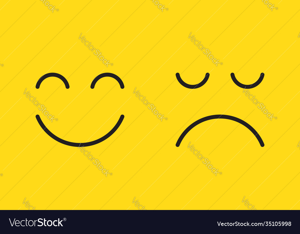 Faces with happy smile and sad unhappy smiley on Vector Image