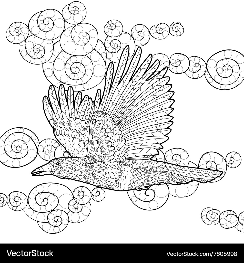 Flying raven with high details Royalty Free Vector Image