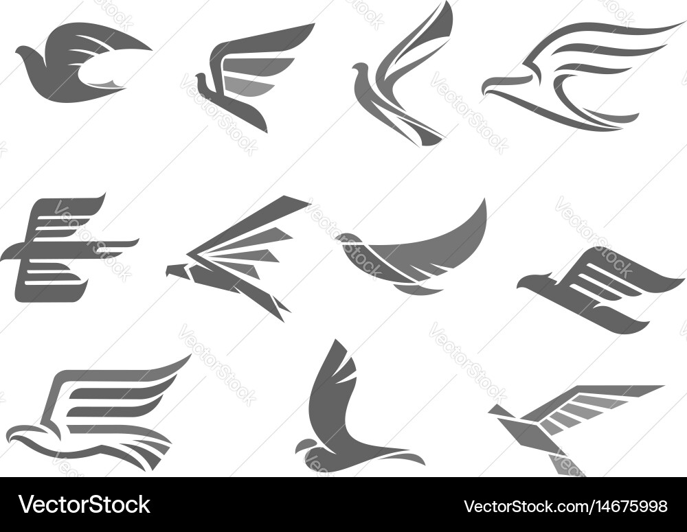 Icons flying birds and wings Royalty Free Vector Image