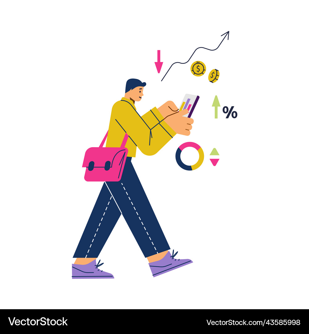 Man character studies on the go diagram Royalty Free Vector