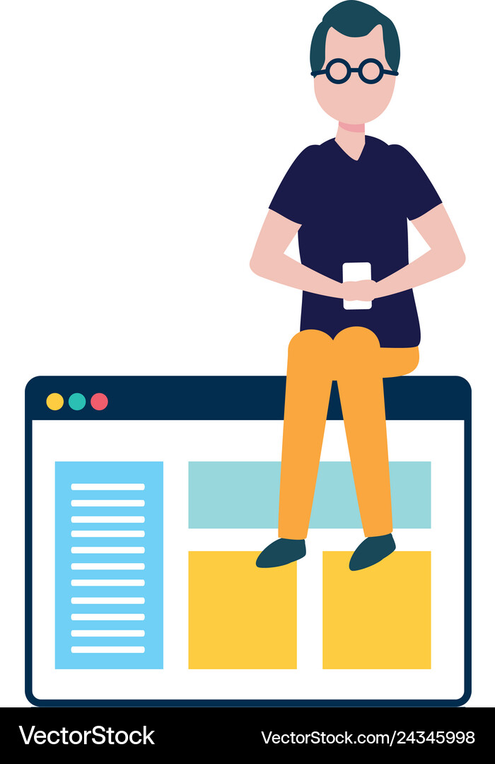 Man with smartphone and social network profile Vector Image