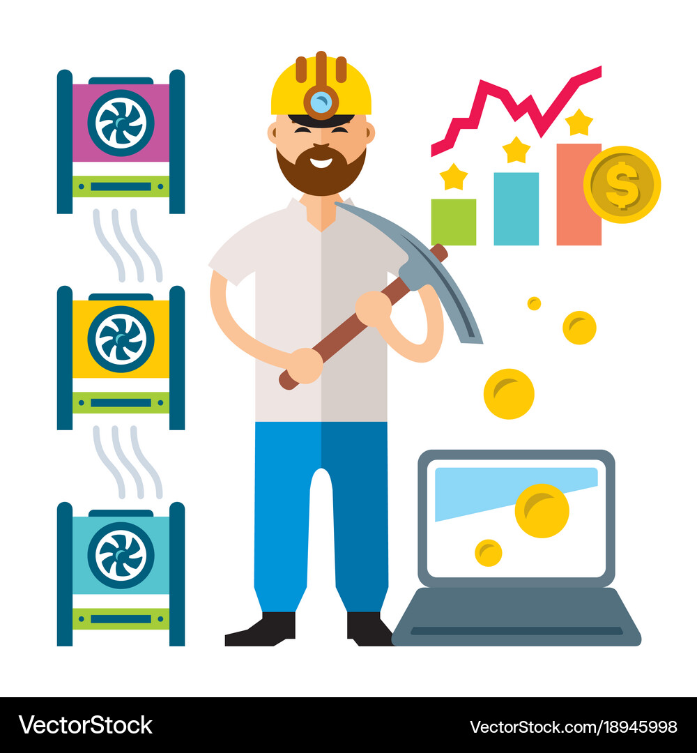 Mining of crypto-currencies flat style Royalty Free Vector