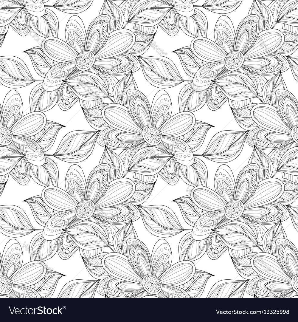 Seamless Monochrome Floral Pattern Royalty Free Vector Image