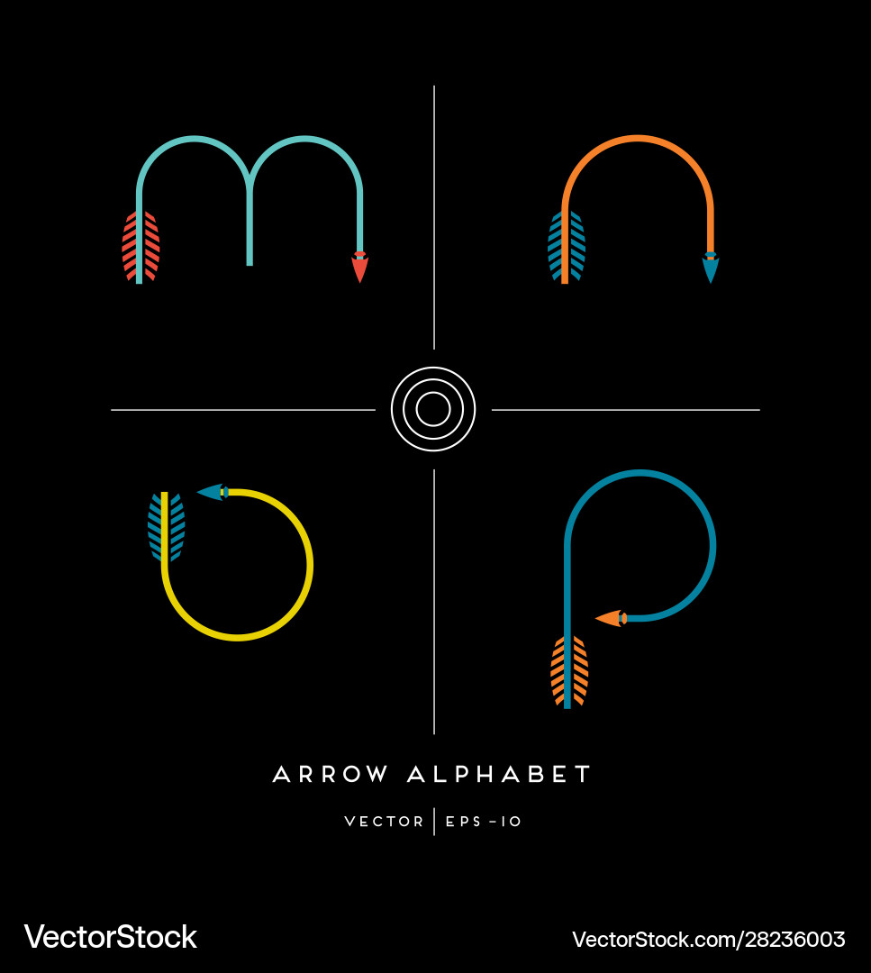 Archery arrow letter set m n o p Royalty Free Vector Image