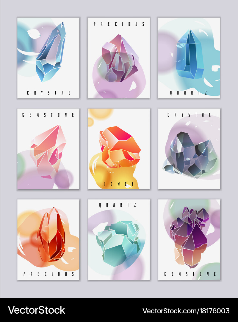 Crystals and stones mini cards set Royalty Free Vector Image