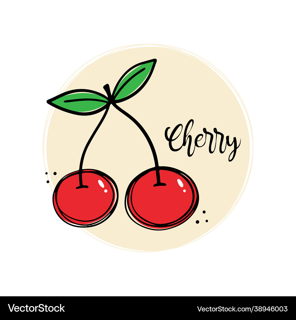 Doodle red cherry icon sticker label Royalty Free Vector