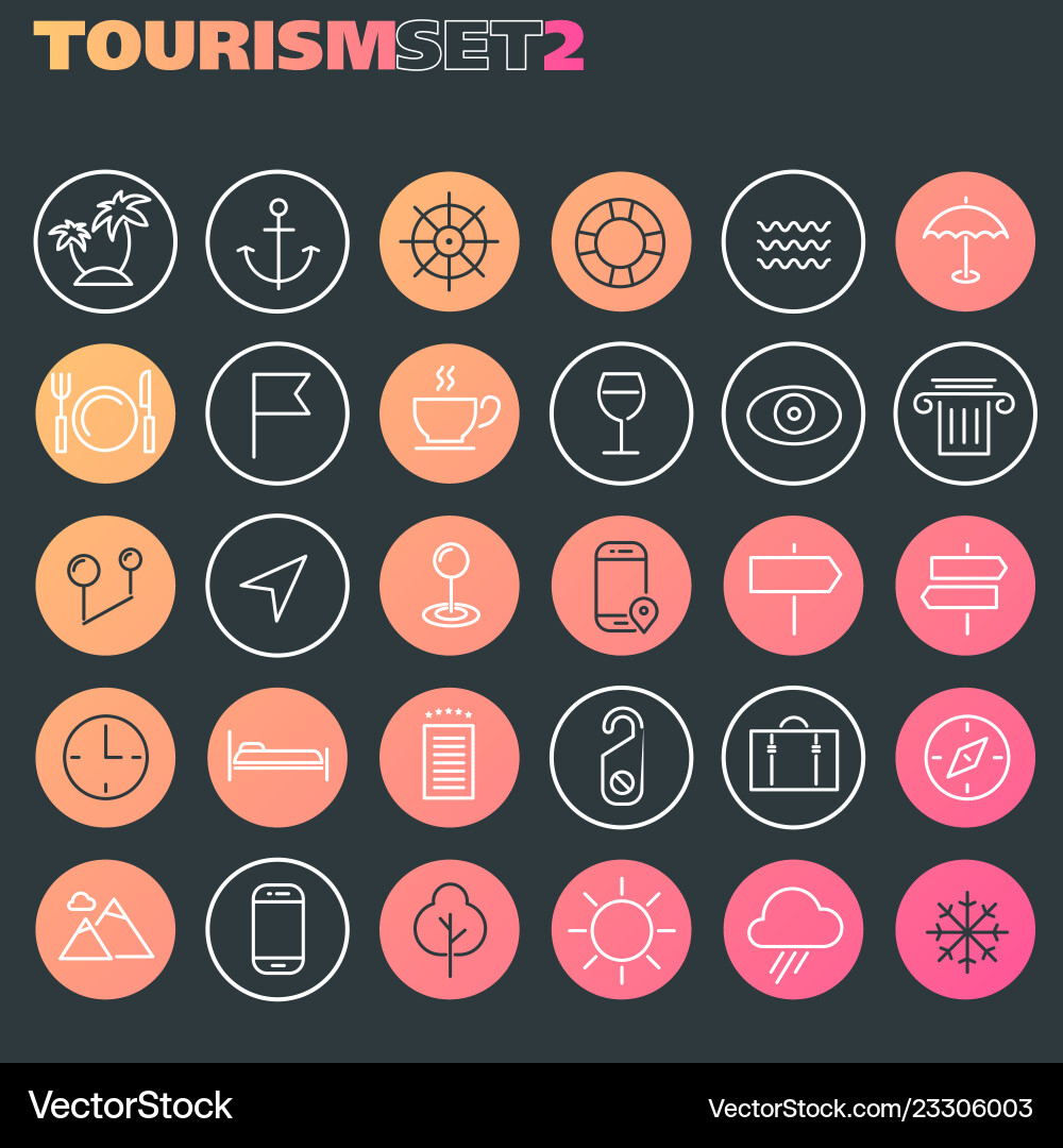 Inline tourism icons collection trendy linear Vector Image