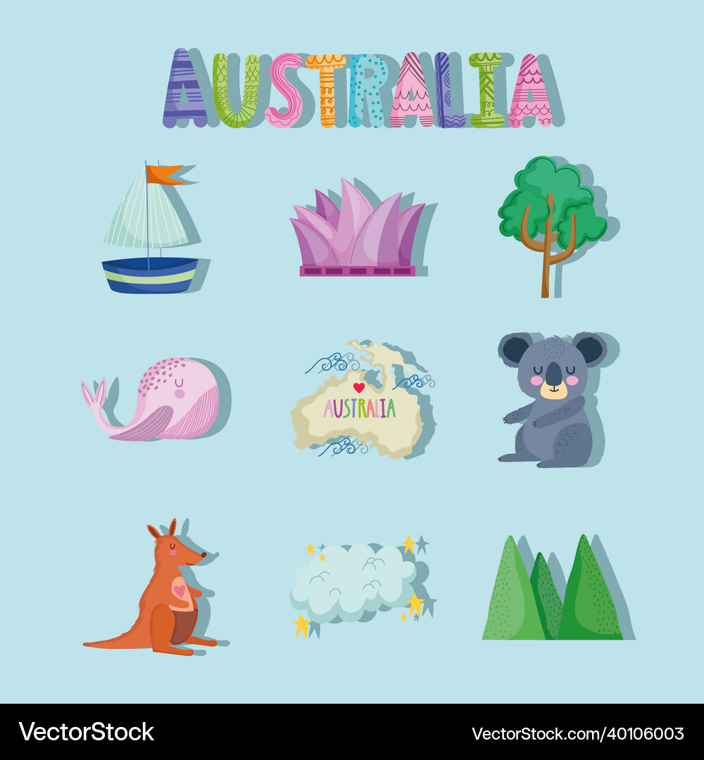 Set of australia Royalty Free Vector Image - VectorStock