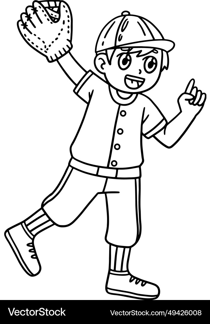 Baseball boy pitcher waving isolated coloring page