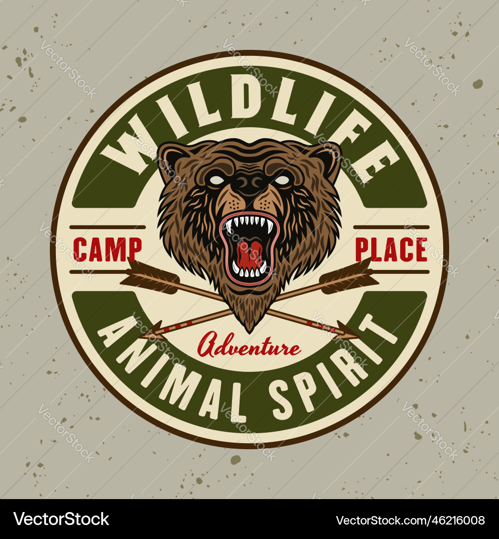 Bear colored round emblem badge label or logo Vector Image