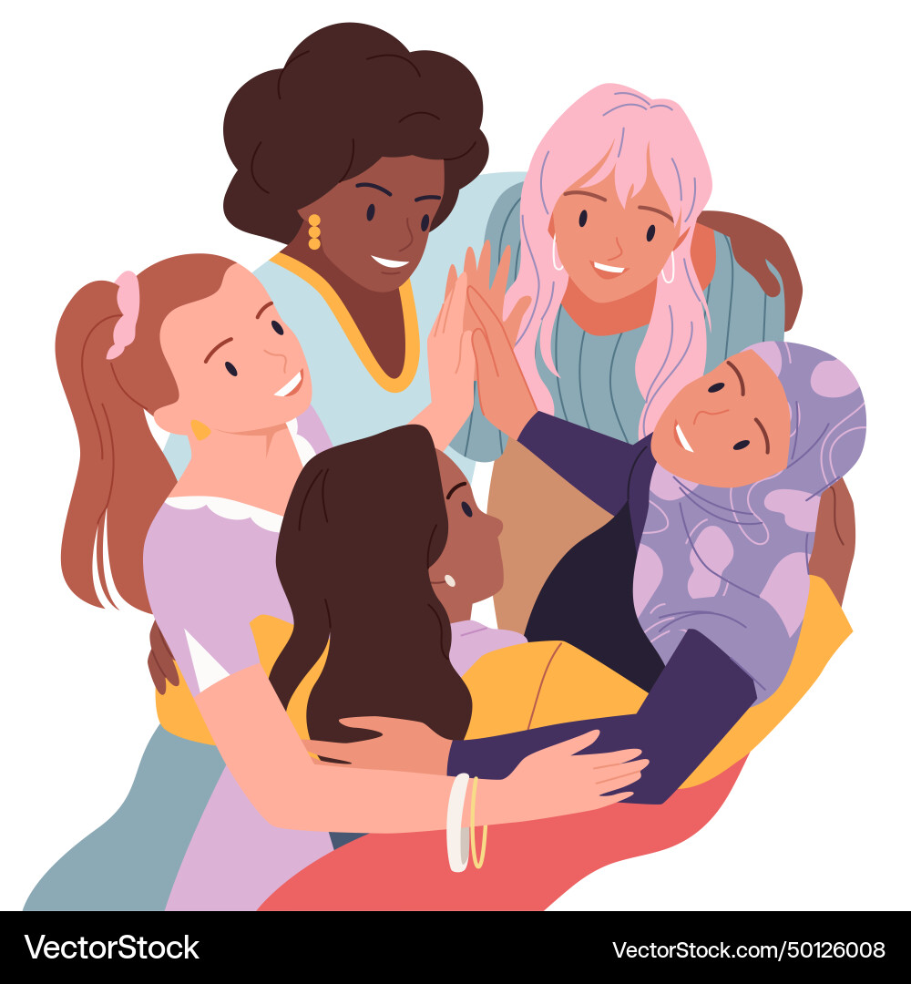 Cartoon happy multicultural group of different Vector Image