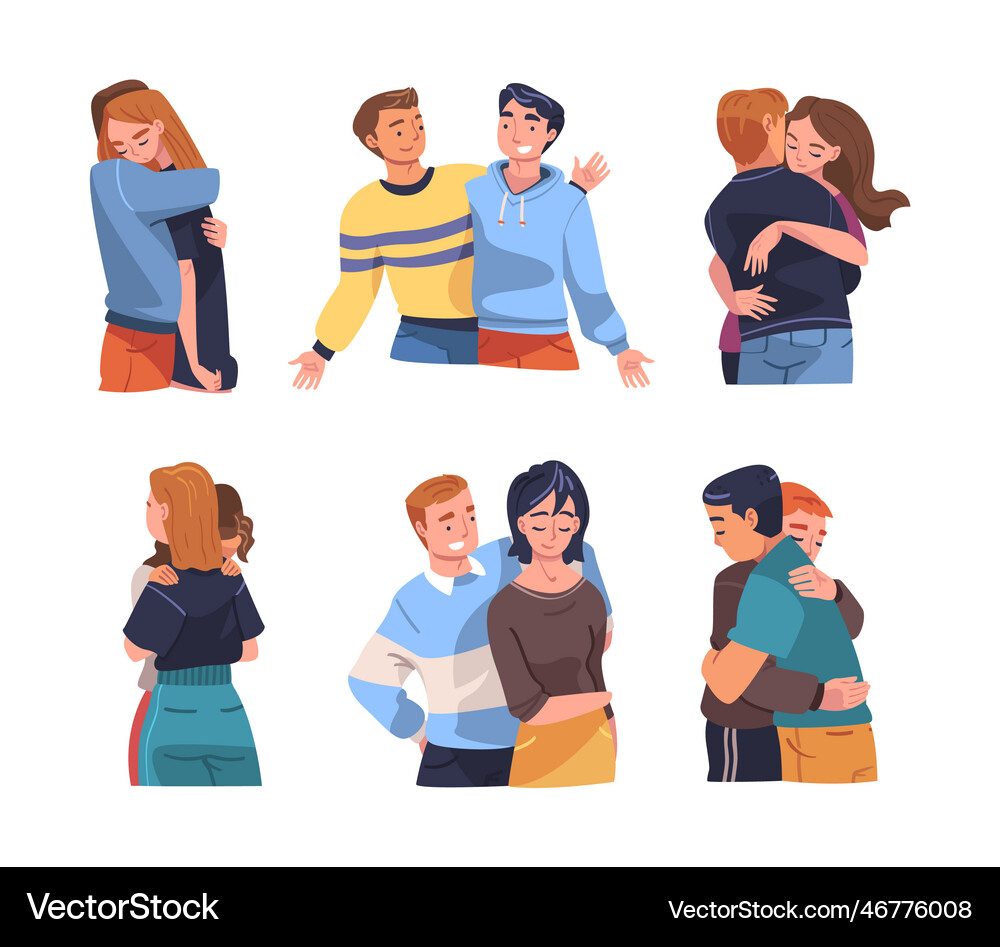 People character hugging and embracing each other Vector Image