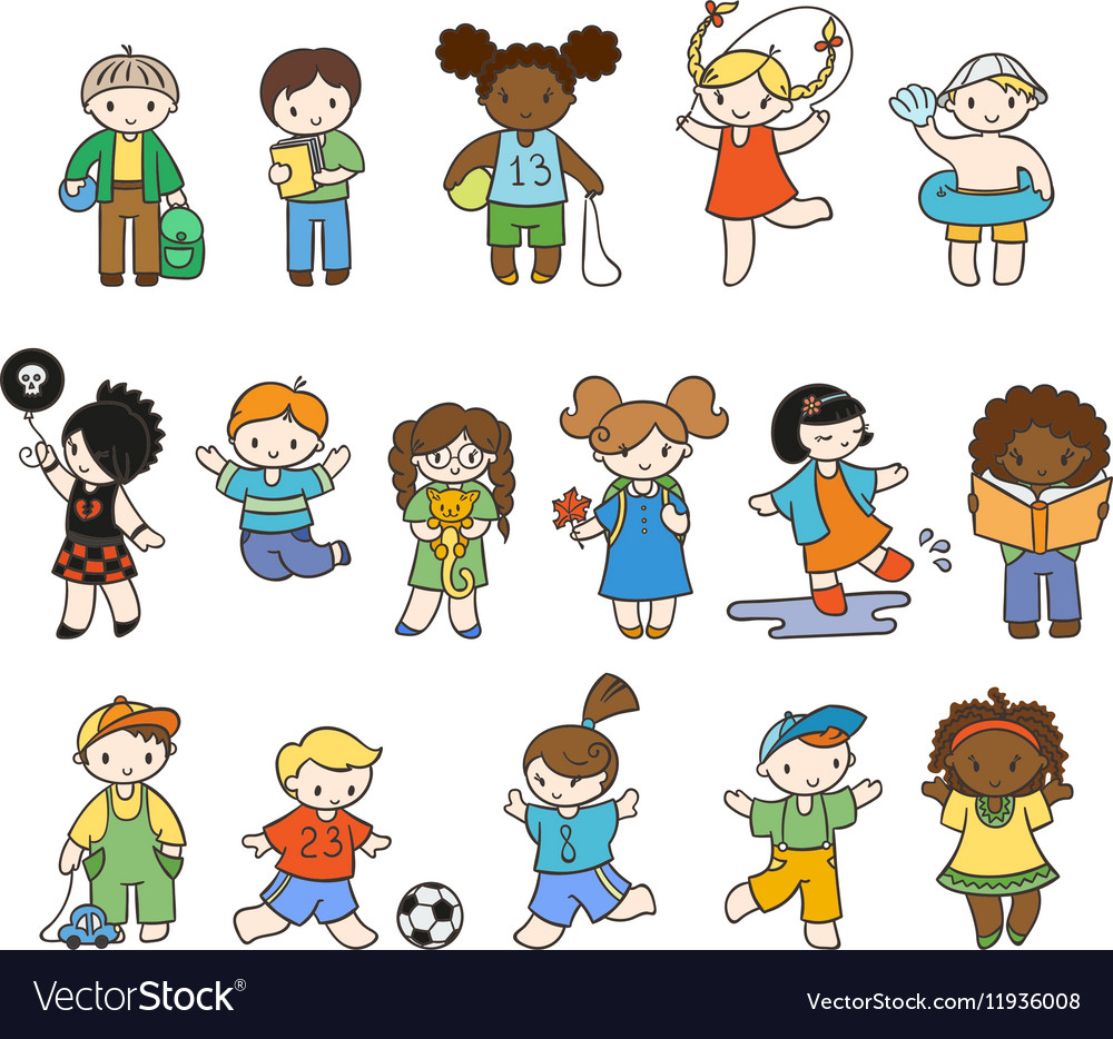 Set of cute doodle children Royalty Free Vector Image
