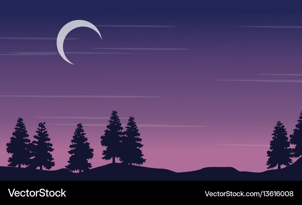 Silhouette landscape tree with moon at night Vector Image