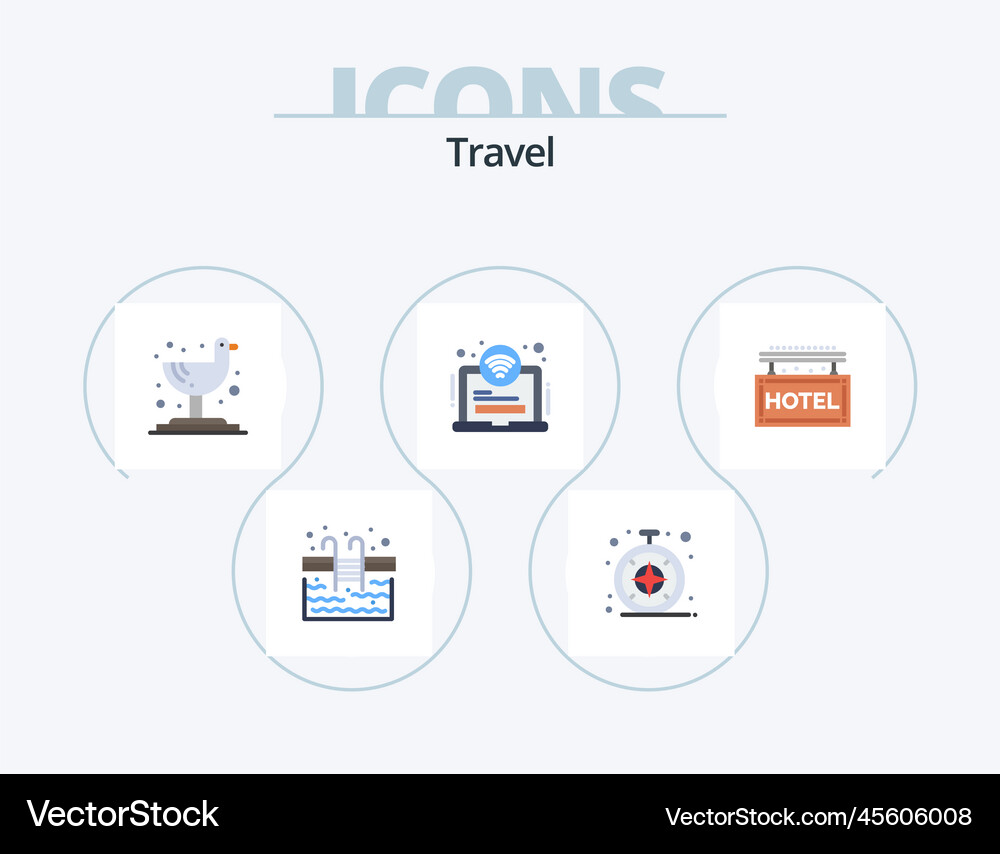 Travel flat icon pack 5 icon design rest journey Vector Image