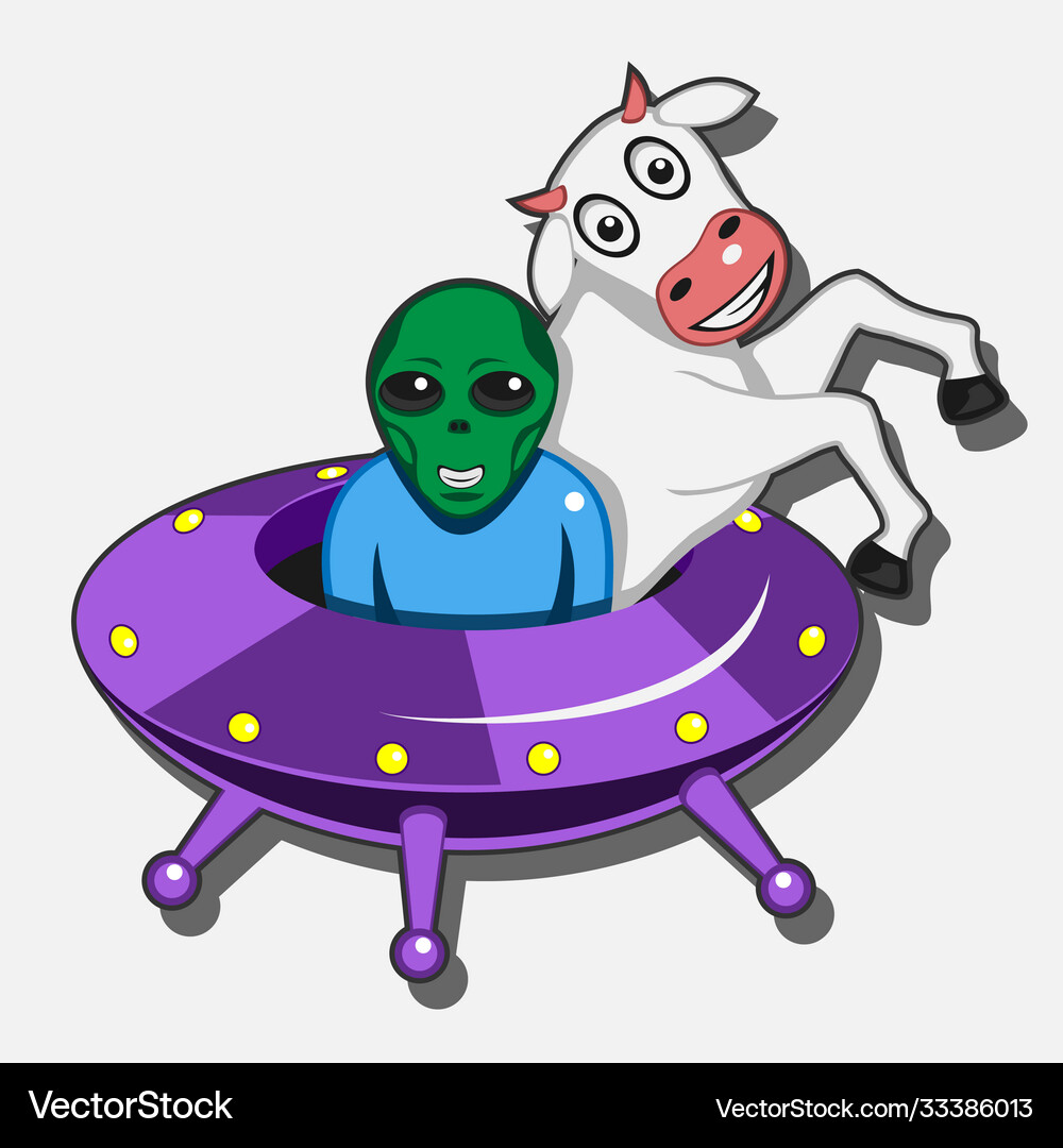 An alien spaceship steals a cow on white Vector Image