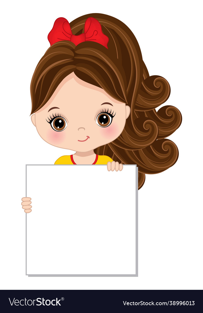 Cute little brunette girl holding blank frame Vector Image