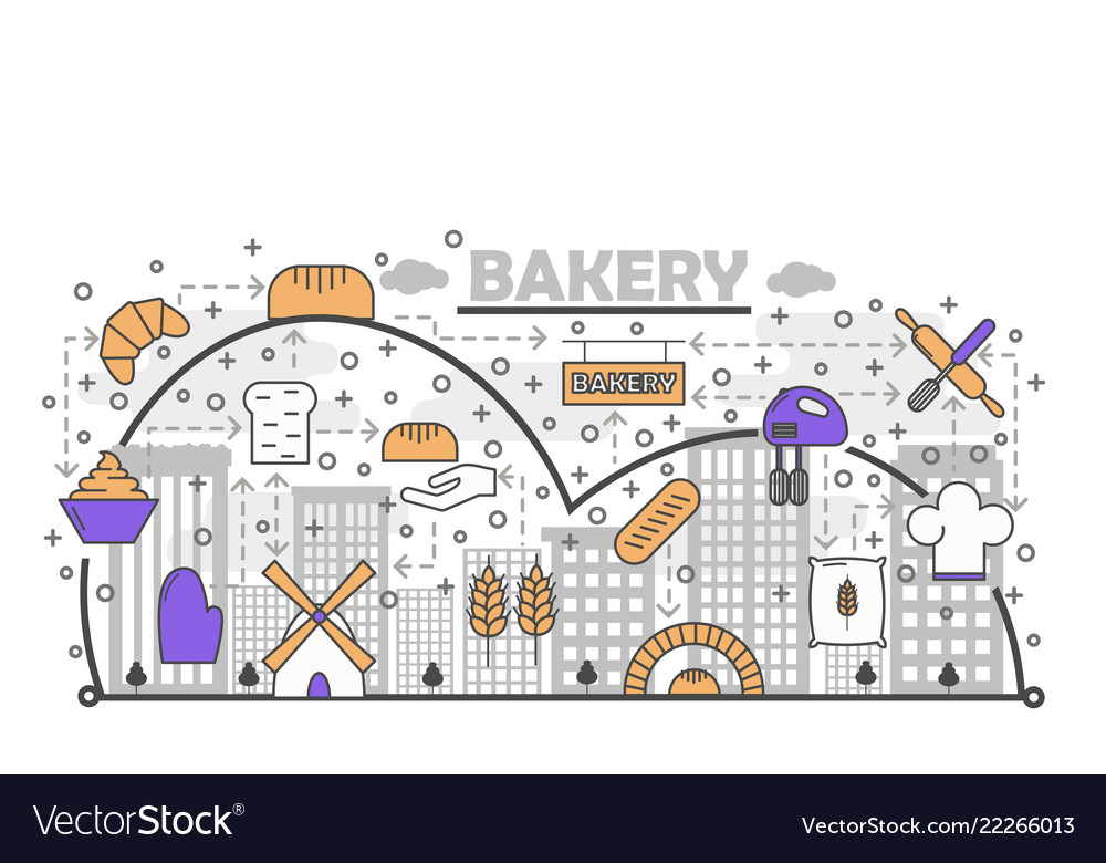 Dynamic bread baking process with line art flat Vector Image
