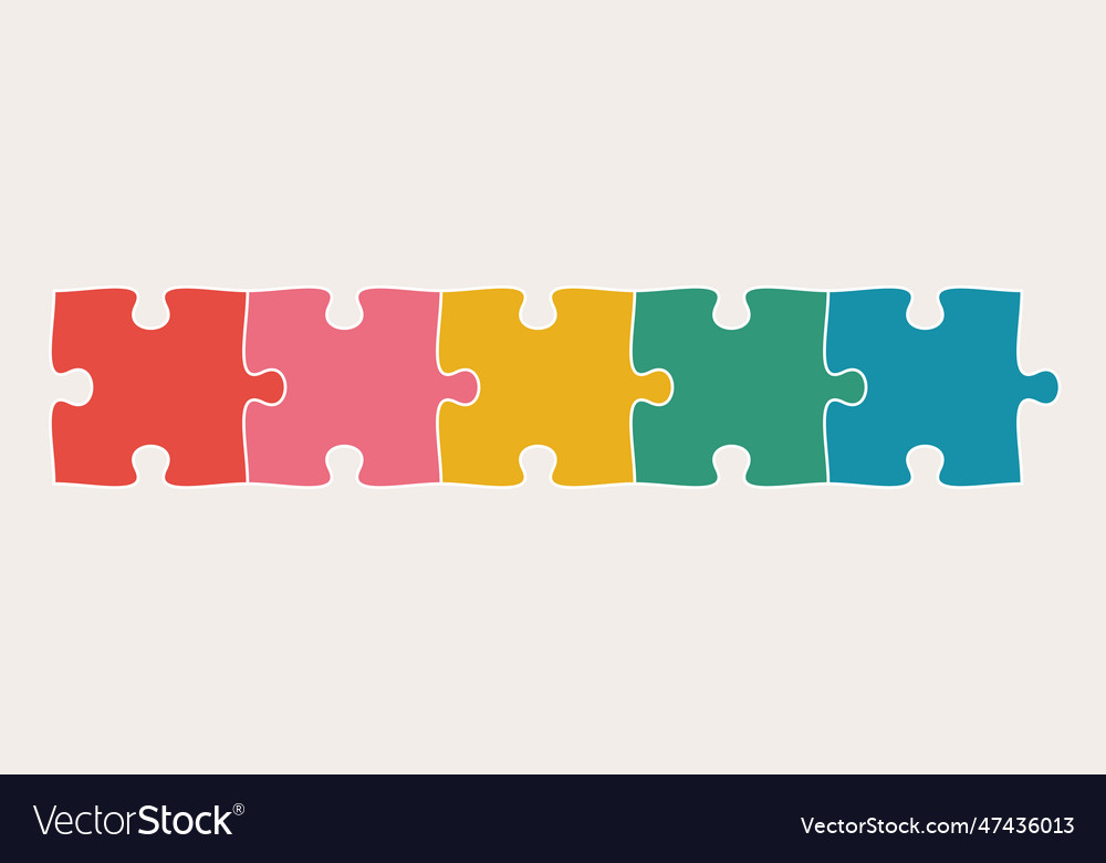 Five connected jigsaw puzzle parts line Royalty Free Vector