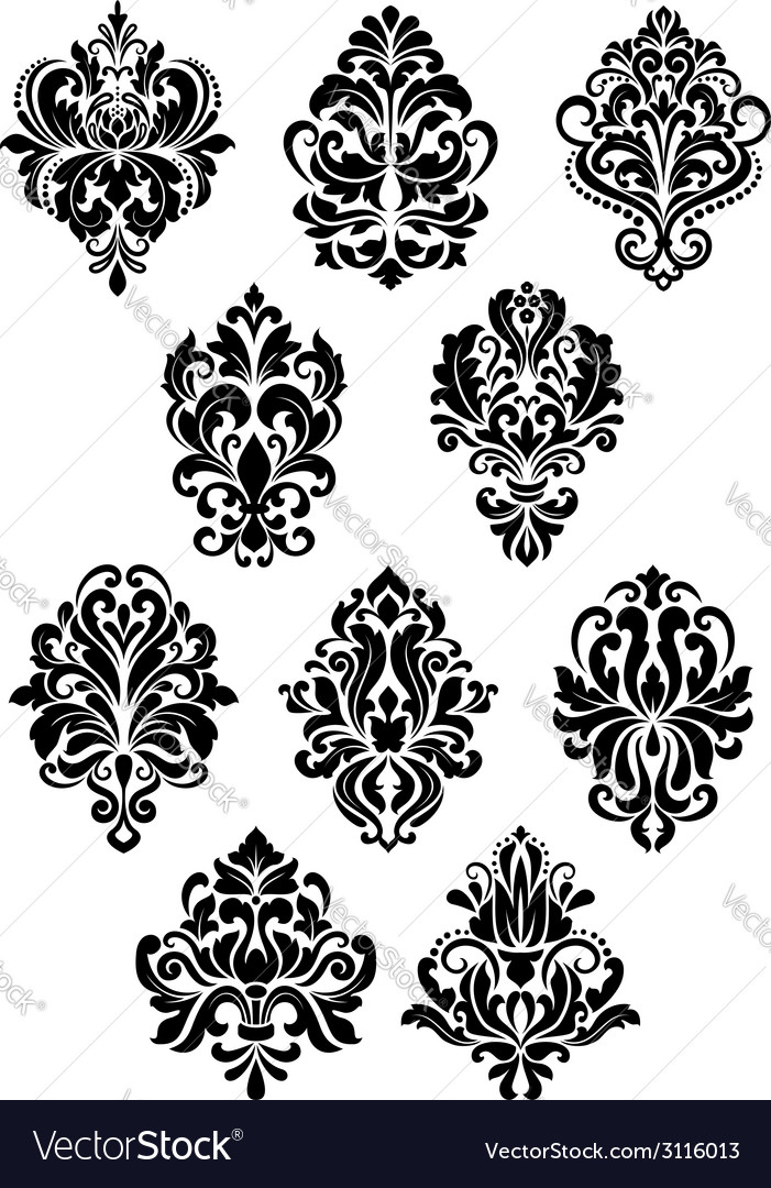 Foliate arabesque design elements Royalty Free Vector Image