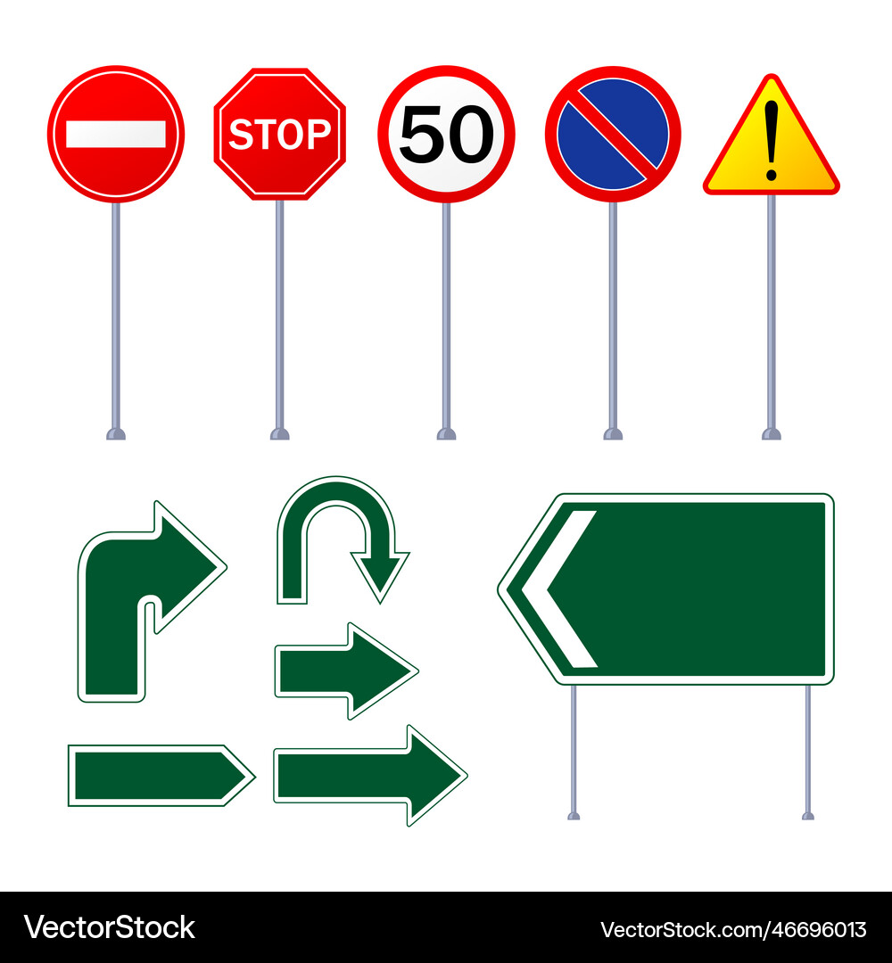 Highway road signs on metal posts Royalty Free Vector Image