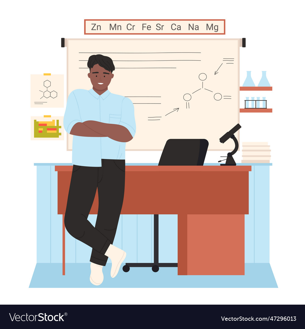 Male teacher standing at blackboard to explain Vector Image