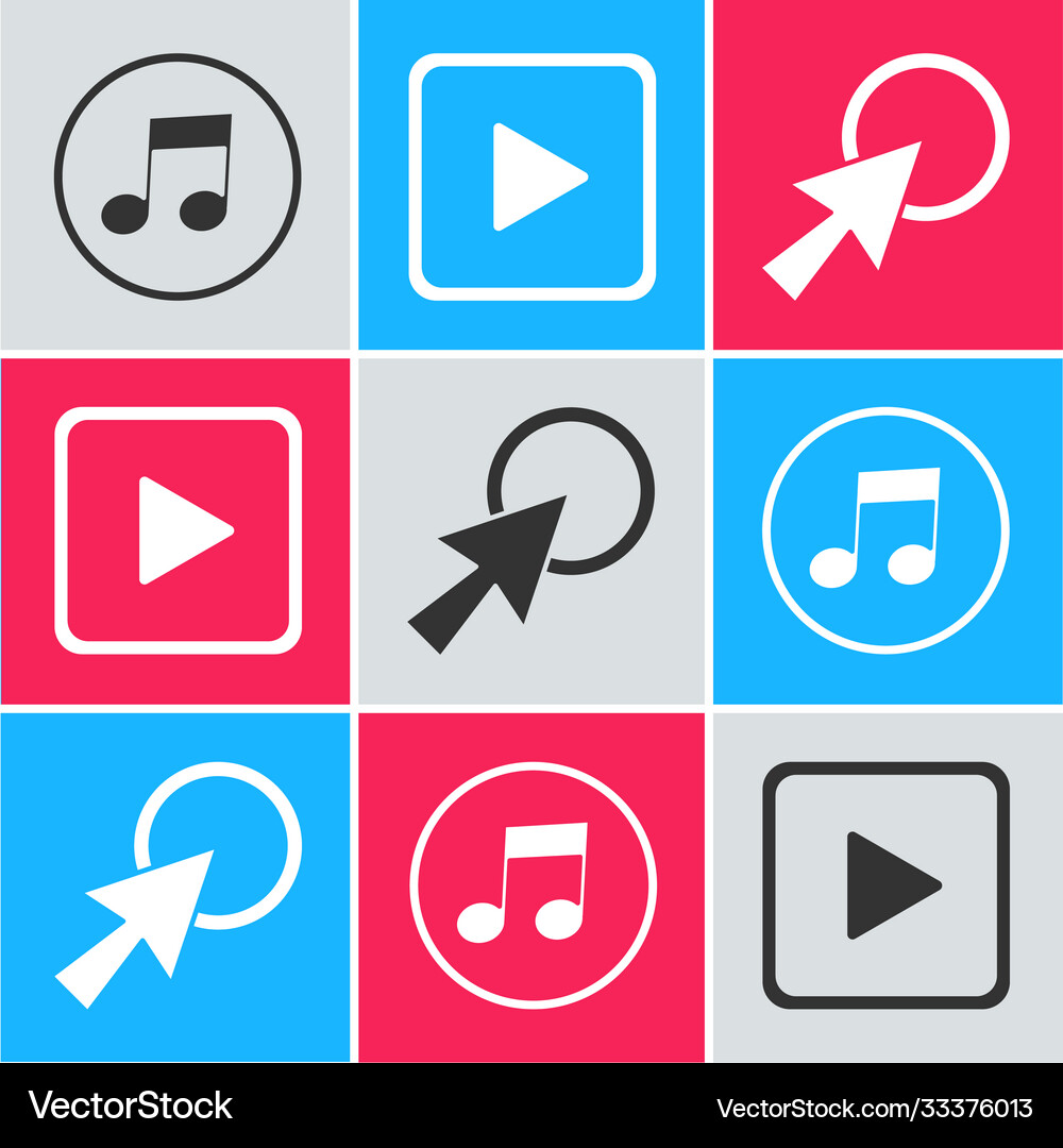 Set music note tone play in square and arrow Vector Image