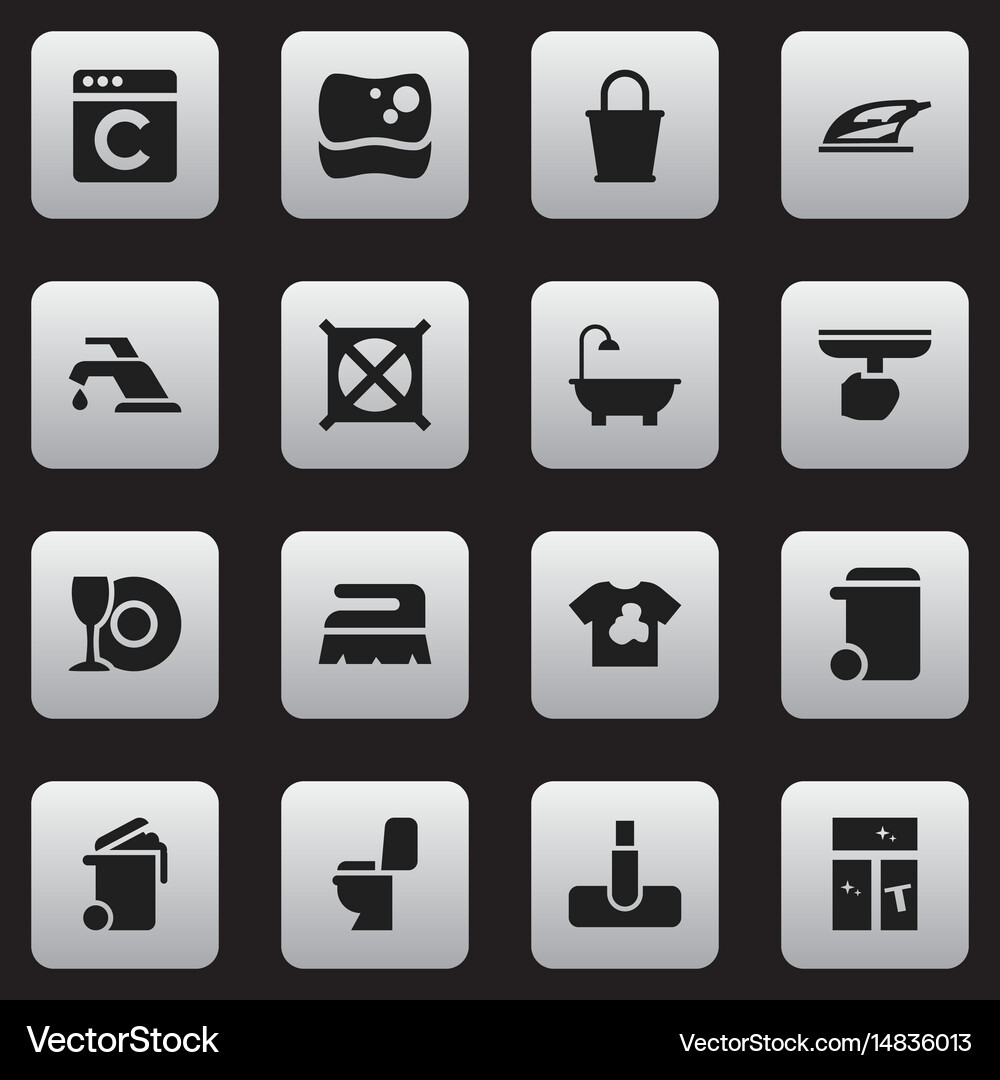 Set of 16 editable cleaning icons includes Vector Image