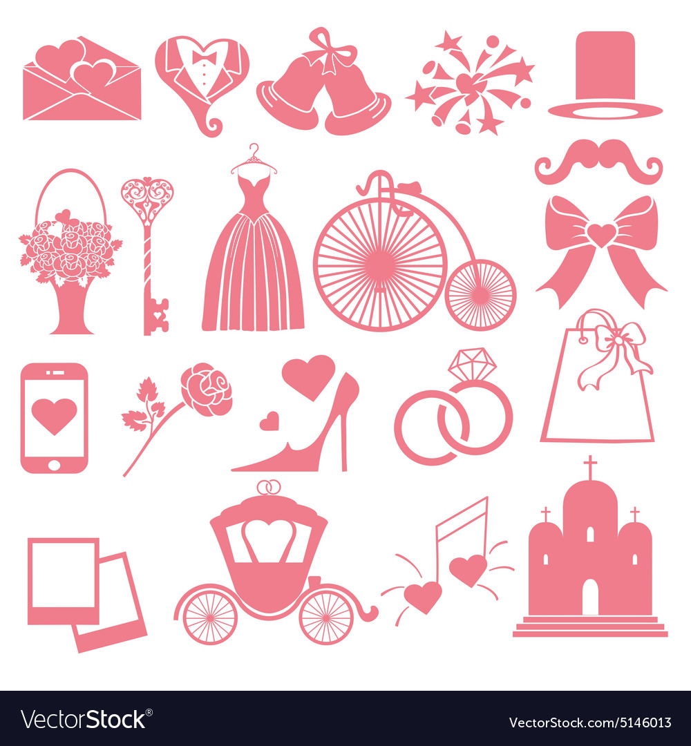 Wedding flat icons set for web and mobile Vector Image