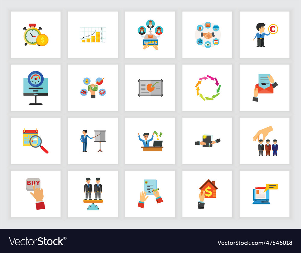 Business development concept flat icon set Vector Image Business development concept flat icon set Vector Image