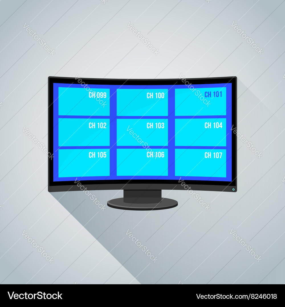 Colorful channels curved screen tv Royalty Free Vector Image